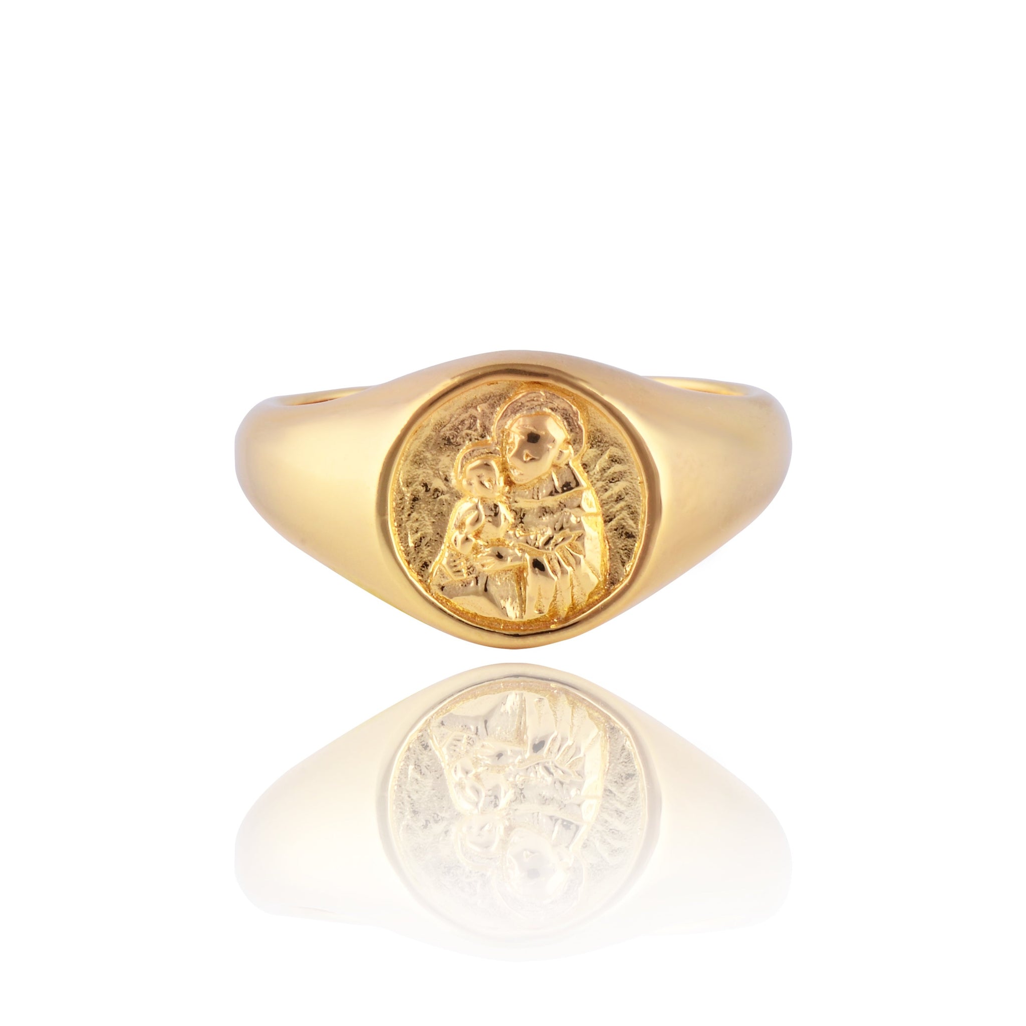 St Anthony Patron Saint of Miracles Signet Ring - Gold