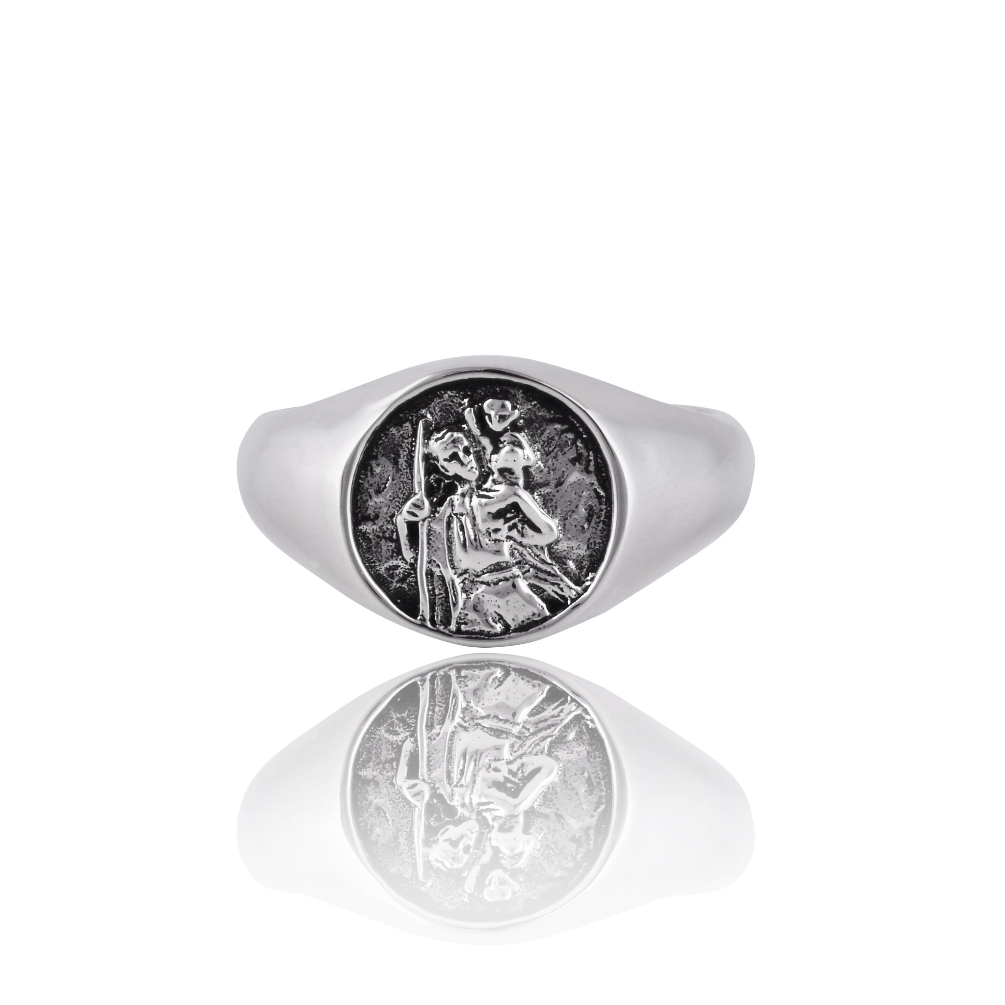 St Christopher Patron Saint of Travel Signet Ring - Silver